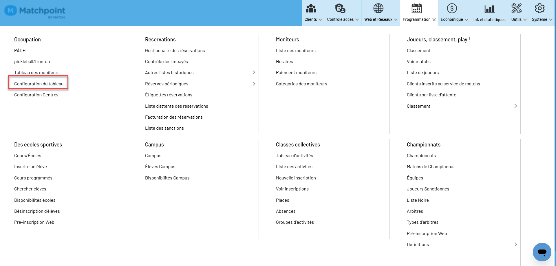 Comment configurer notre tableau des réservations ? – TPC Matchpoint