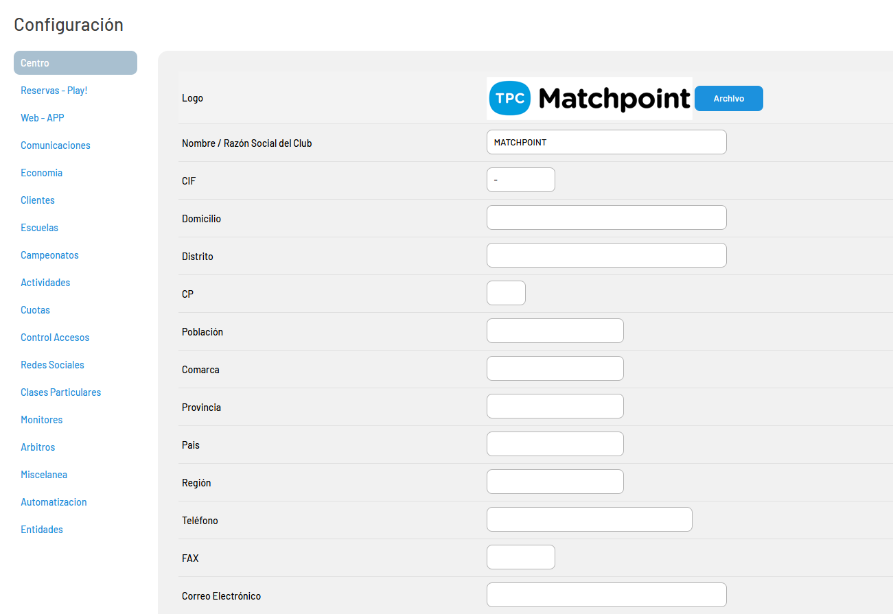 Cómo configurar mi Centro: – TPC Matchpoint