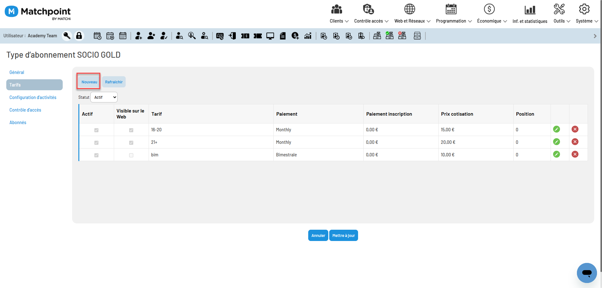 Comment créer et configurer un abonnement – TPC Matchpoint