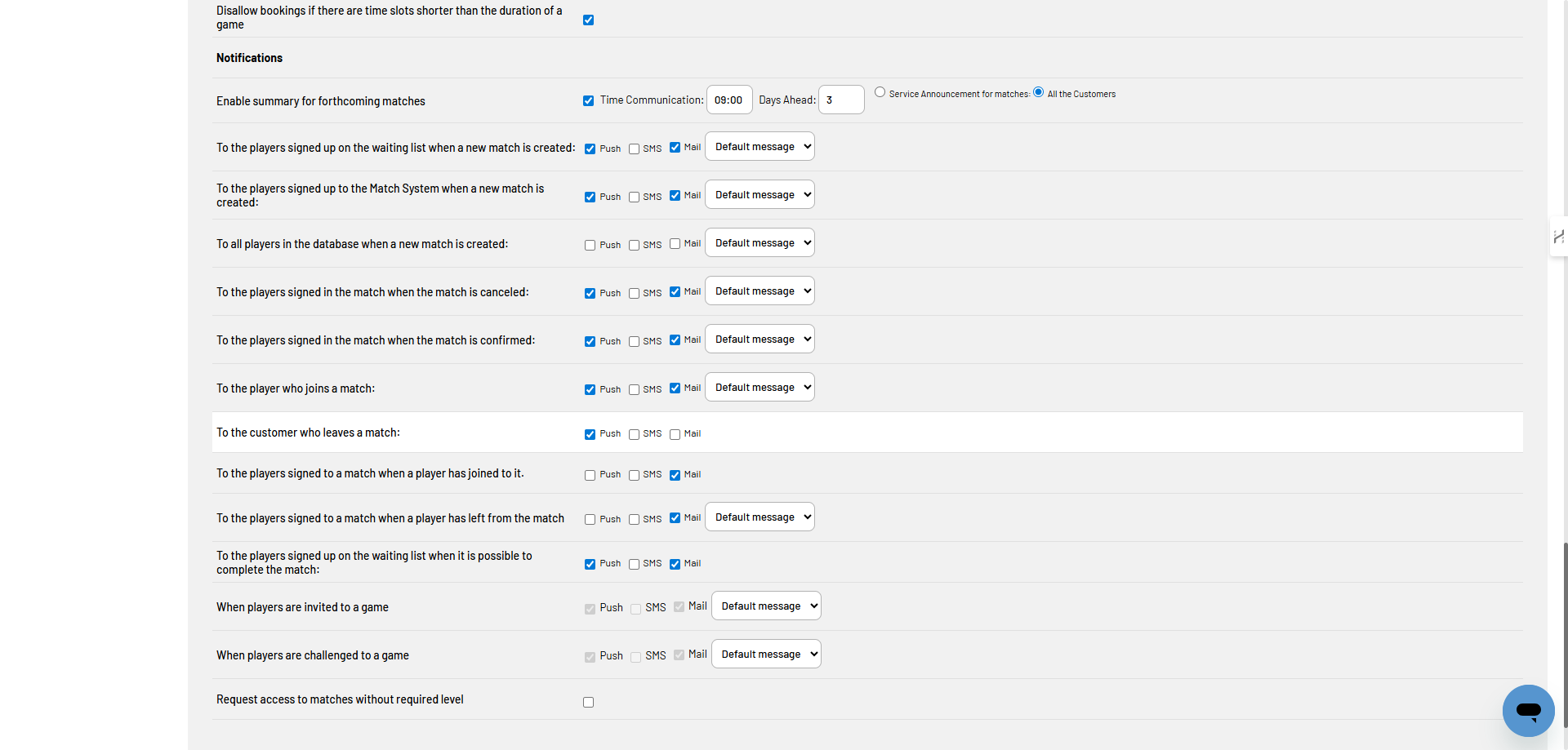 How to set up automatic push notifications and e-mails – TPC Matchpoint
