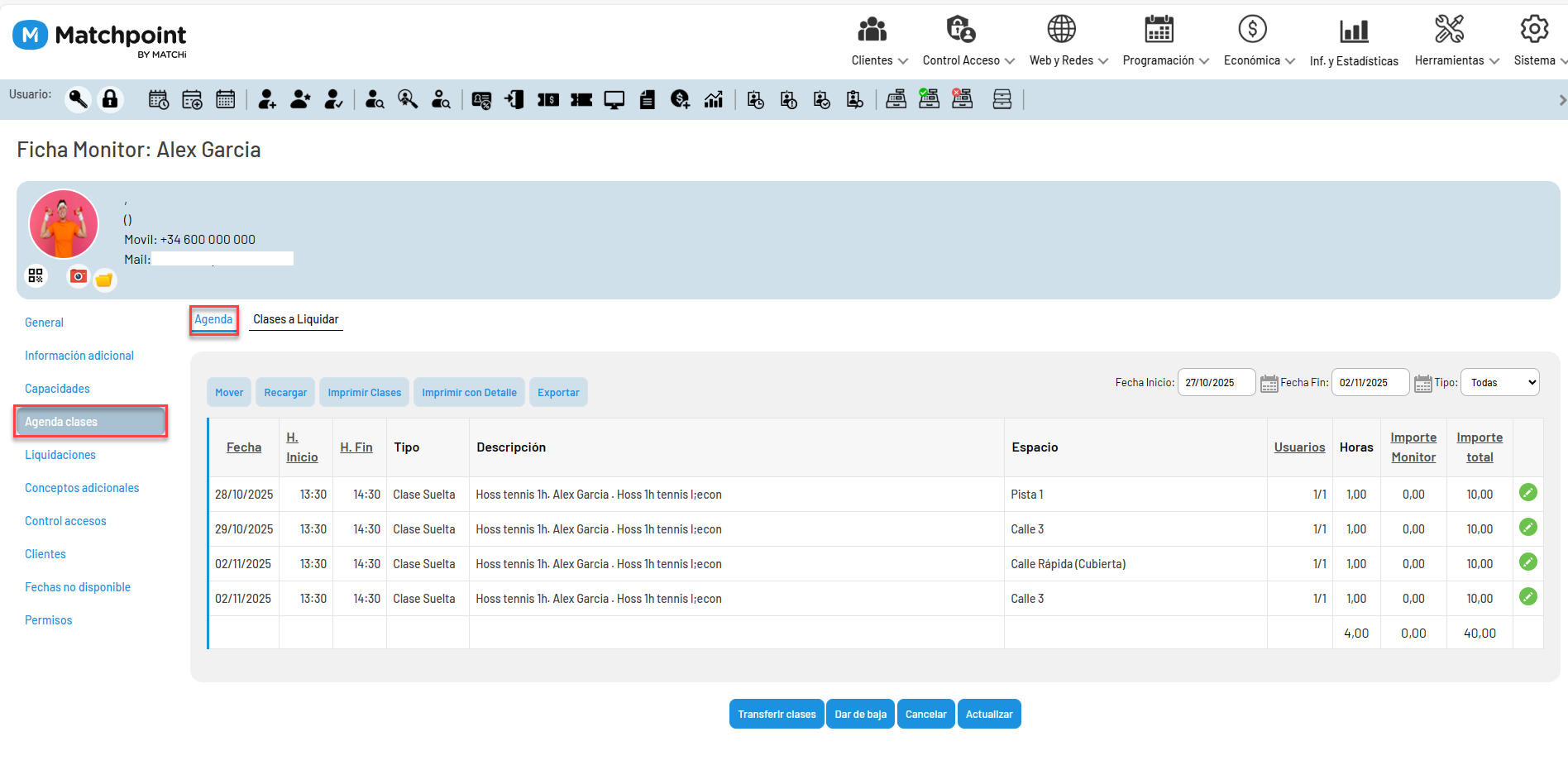 Cómo sacar la agenda del monitor/entrenador – TPC Matchpoint